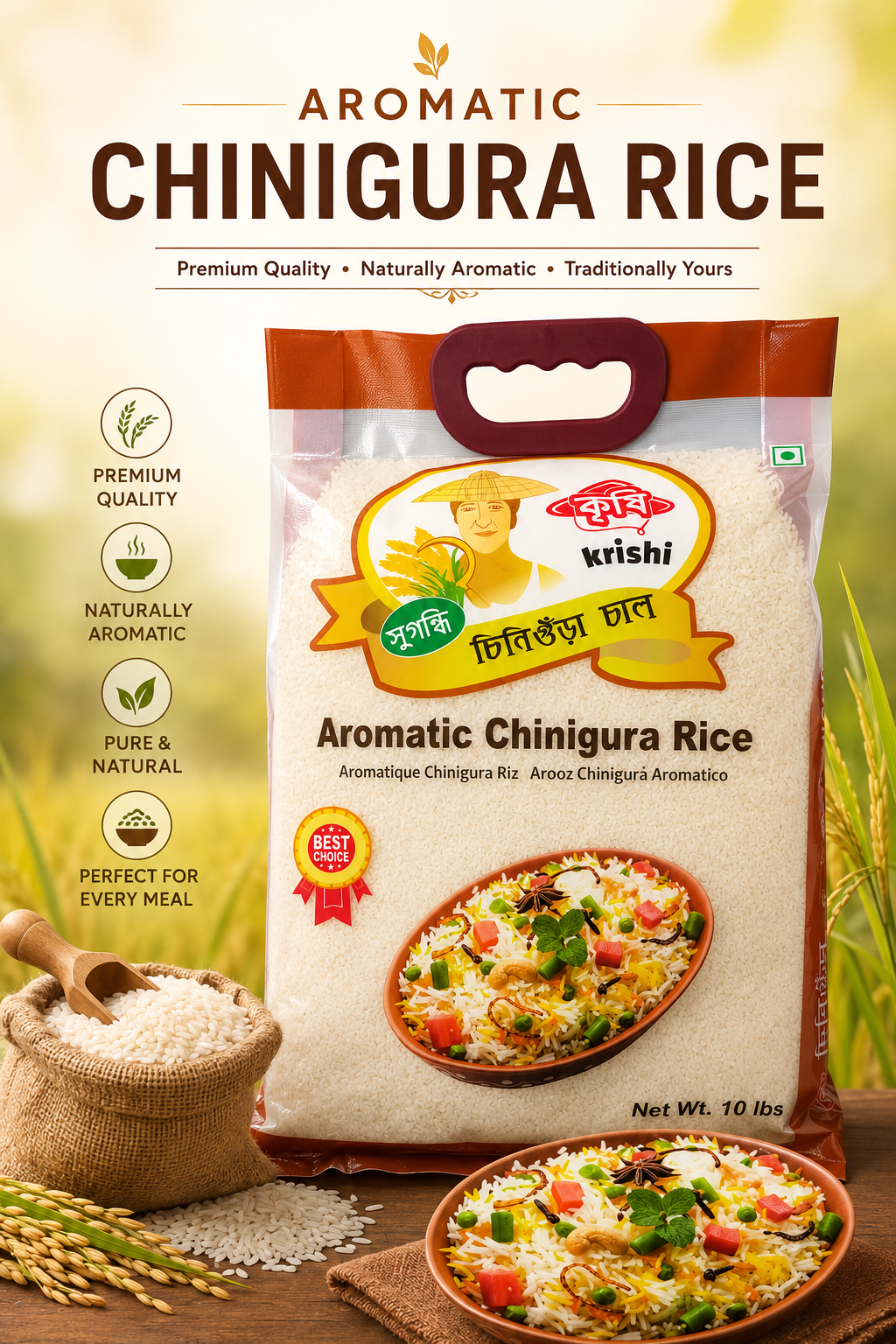 KRISHI Aromatic Chinigura Rice-10 lbs – ChefsRHere